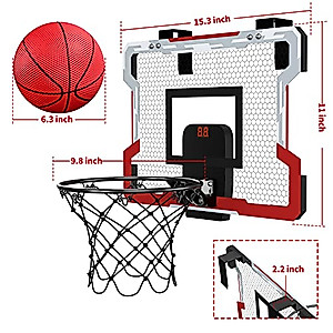 QDRAGON Mini Basketball Hoop with Scoreboard, Over The Door Basketball Hoop Indoor, with 3 Balls/Inflator/Breakaway Rim, Basketball Toy Gifts for Kids/Adults/Boys/Girls, Red