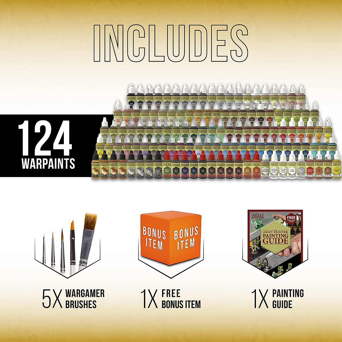 The Army Painter Wargamers Paint Collection - Unleash Your Inner Artist with Ultimate Miniature Painting Kit Includes 124 Paints, 5 Brushes, and Guide - Miniature Paint Set with Bonus Item