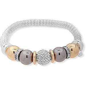 Nine West Boxed Fireball Tri-Tone Stretch Bracelet, Silver