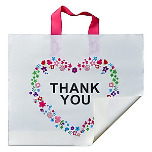 50Pcs Beige Thank You Bags for Small Business,Boutique Bags with Soft Loop Handle,Plastic Christmas Bags,Size:15"x12"x3"（38 * 30 * 8CM 2.8 Mil