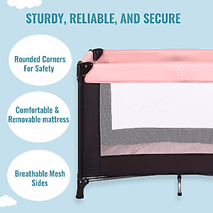 Dream On Me Nest Portable Play Yard with Carry Bag and Shoulder Strap, Pink
