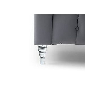 RORA&YANEAR Button Pull Sofa/Tufted Fabric Sofa/Transparent Acrylic Base Sofa(Grey)