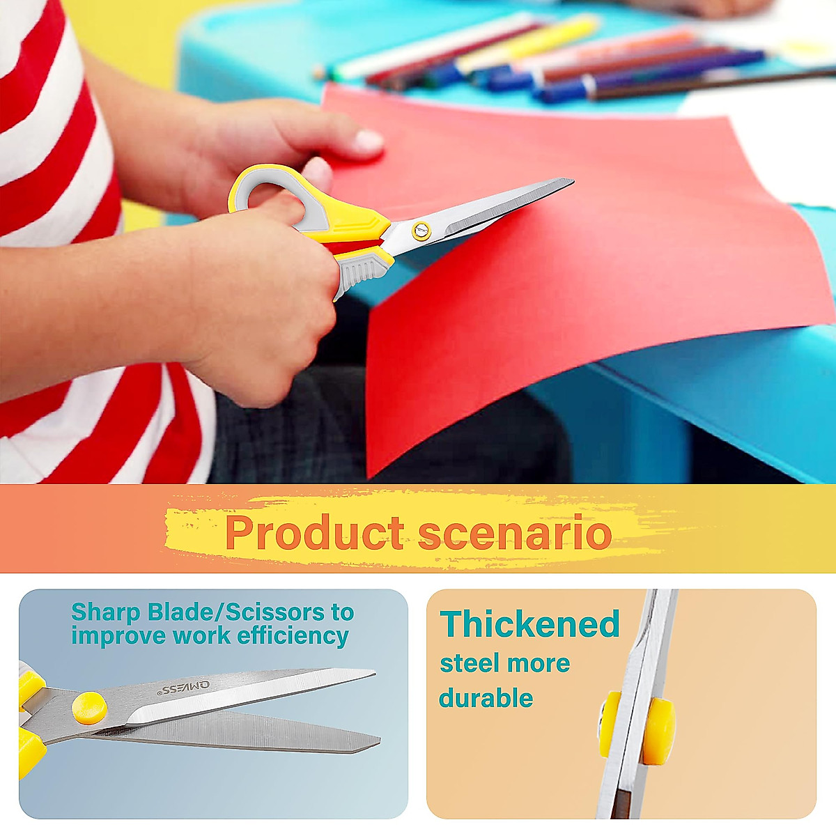 QMVESS 8.5" Scissors All Purpose 3 Pack, Ultra Sharp Multipurpose Blade Shears, Professional Ergonomic Comfort Grip Scissors for Office School Home Sewing Fabric DIY Craft Cutting General Use