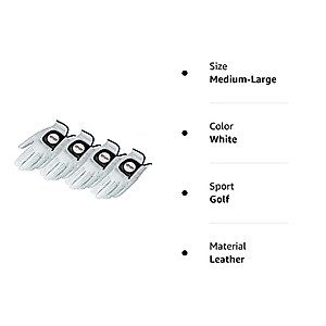 KIRKLAND SIGNATURE Golf Gloves Premium Cabretta Leather, Medium-Large, 4 Pack