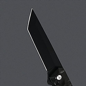 Tanto Pocket Knife, EDC Folding Hunting Knife with Aluminum Handle and Clip, Thumb Open Outdoor Knife for Men Survival, Fishing, Hunting, Camping (Black ) (ZDXD)