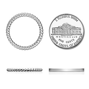 Metal Factory Sz 8 Sterling Silver 2MM Eternity Rope Wedding Band Ring