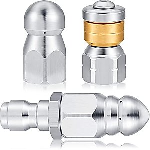 3 Pieces Sewer Jetter Nozzle Rotating Button Nose Sewer Jetting Nozzle Stainless Steel Fixed Sewer Nozzle with Different Models for 1/4 Inch Pressure Washer Quick Connector Pressure up to 5000 PSI