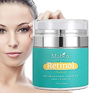 Mabox Moisturizer Cream for Face and Eye Area with 2.5% Active Retinol, Hyaluronic Acid, Vitamin E, Anti Aging Formula Reduces Wrinkles, Fine Lines, Best Day and Night Cream (1.7 Fl. Oz)
