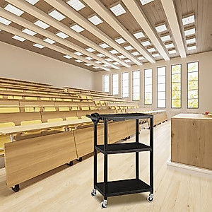 Norwood Commercial Furniture Mobile Utility AV Cart with Power Strip and Casters, Rolling Presentation and Media Cart on Wheels, Black