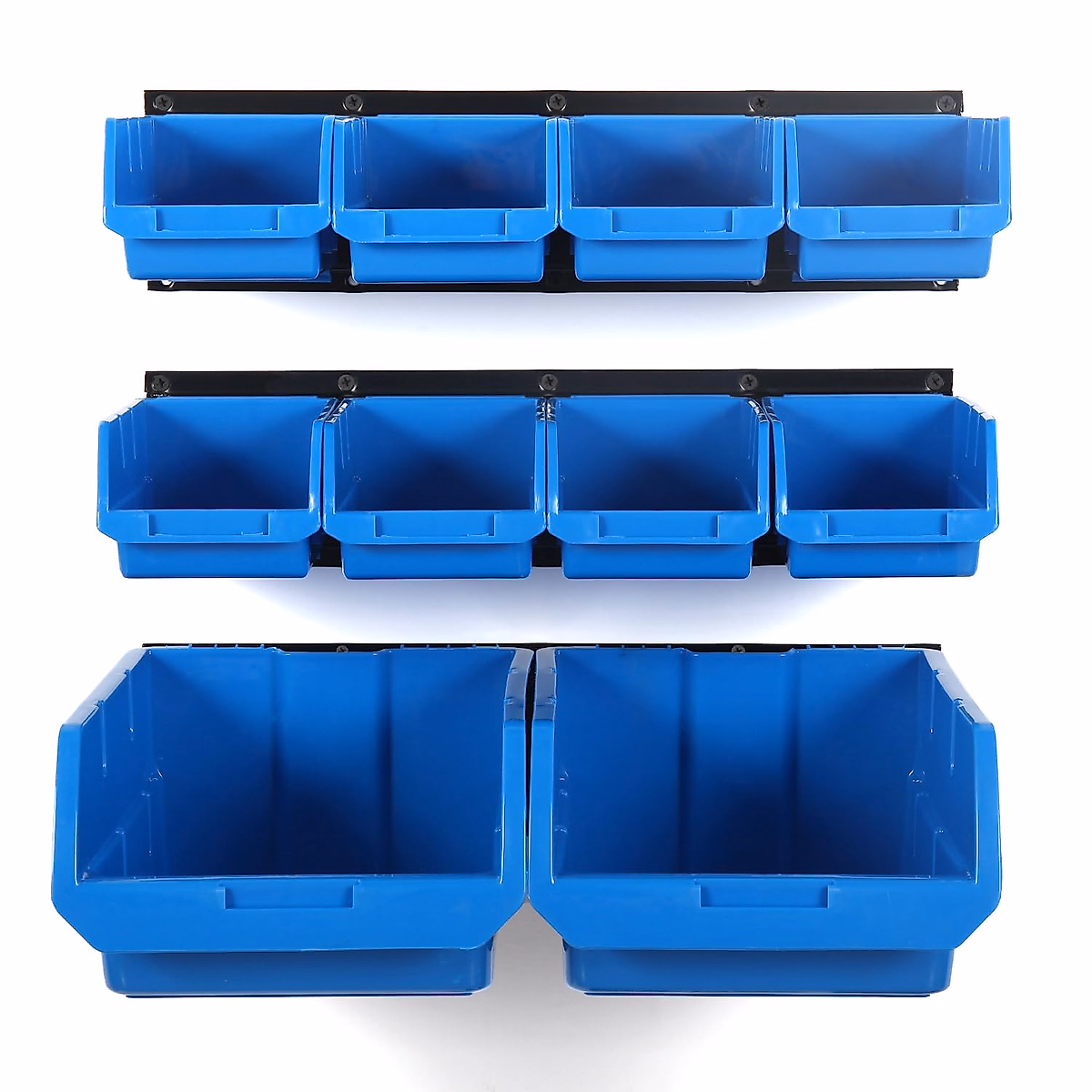 Wallmaster Wall Mounted Storage Bins, Wall Storage Bins Parts Rack 10 Bins&3 Rails Wall Mount Tool Organizer Hardware Storage Organizer (Blue)