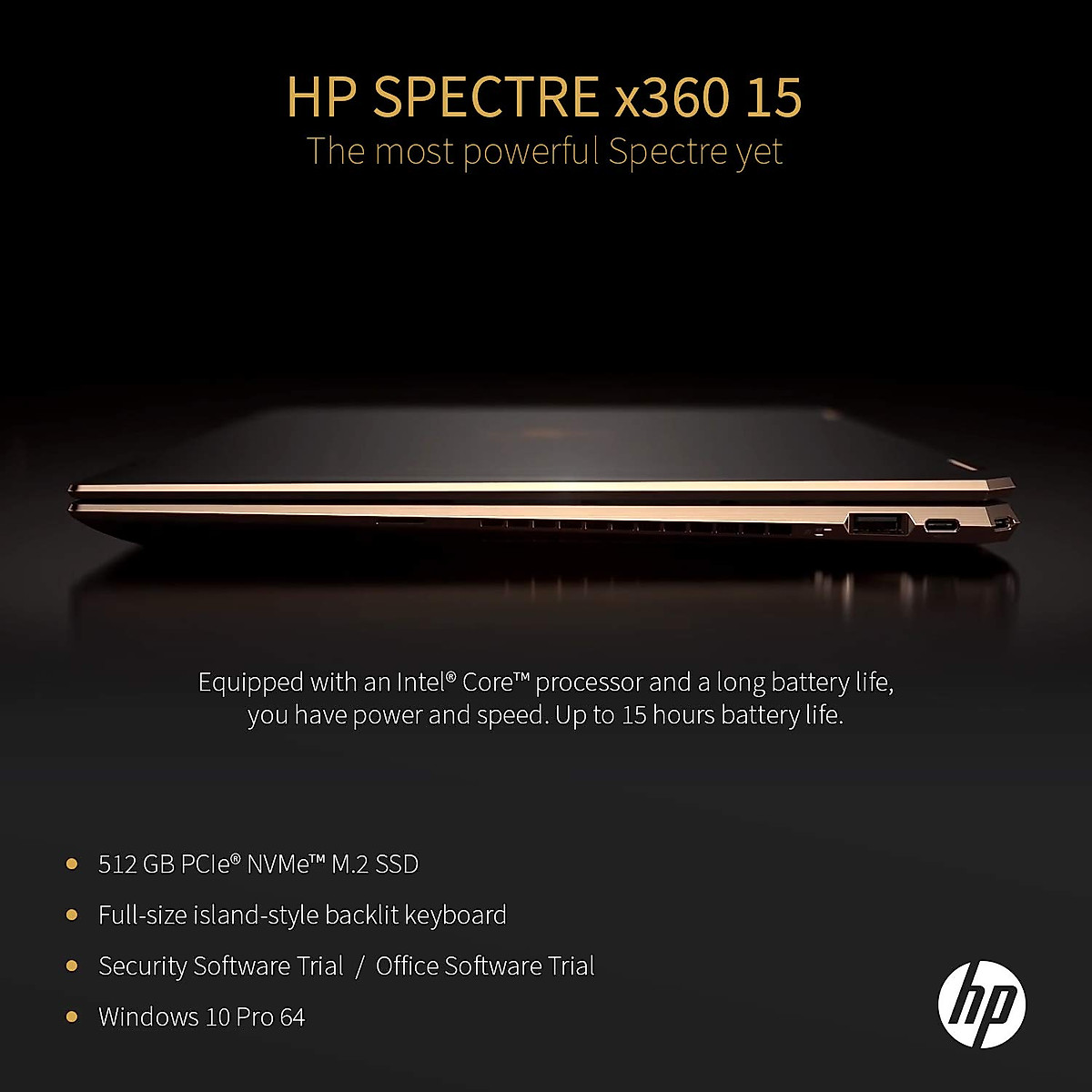 HP Spectre x360, 10th Gen Gemcut 15T,Touch 4K UHD,i7-10510U Quad Core,NVIDIA® GeForce® MX250 2GB,512GB NVMe SSD,16GB DDR4 2666 RAM,Win 10 Pro Pre-Installed, 64GB Neopack Flash Drive, Prem Wty
