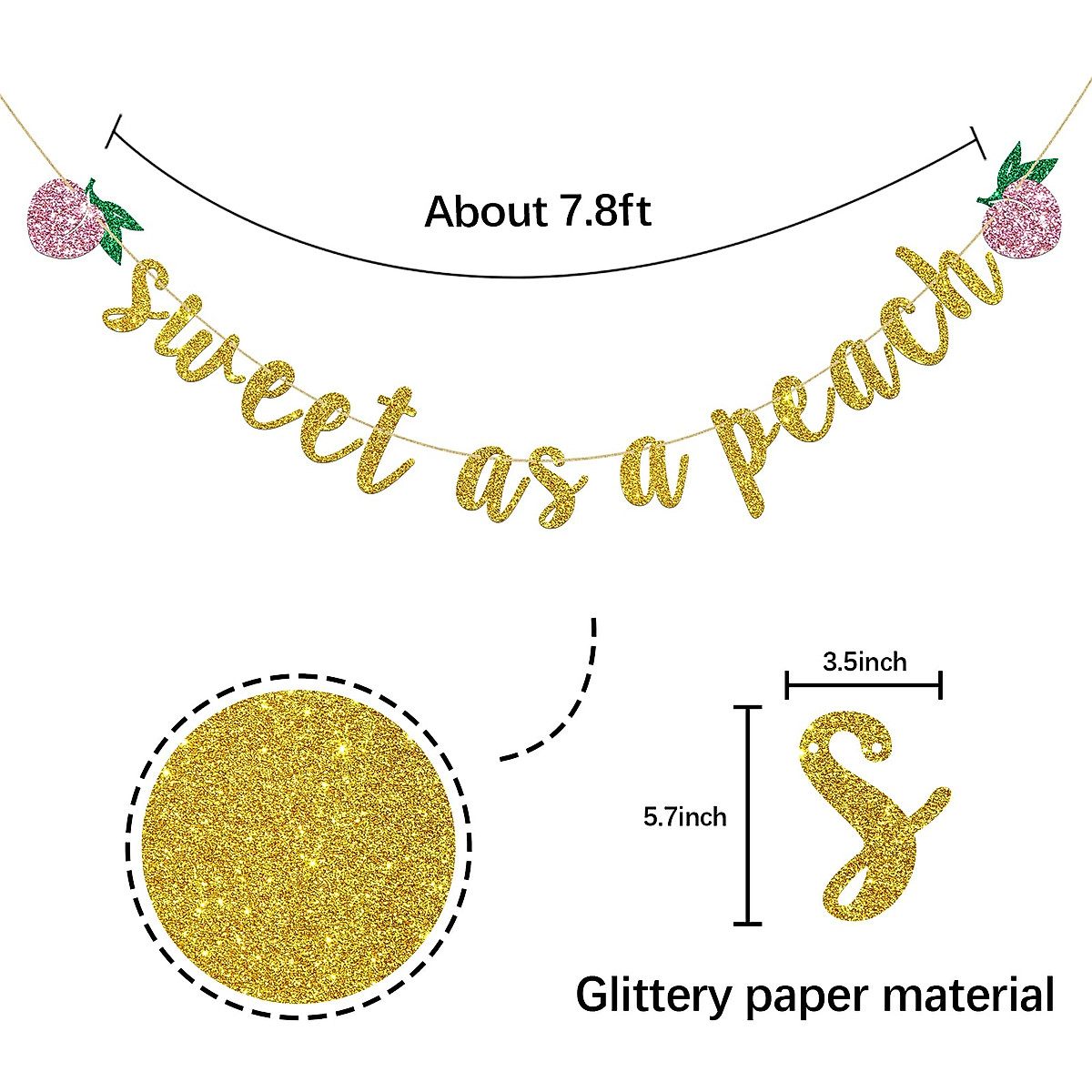 INNORU Sweet As a Peach Banner, Peach Baby Shower Birthday Party Decorations, Fruit Party, Mommy to Be Sign Banner, Gender Reveal, Engagement, New Baby Party Decoration Gold Glitter