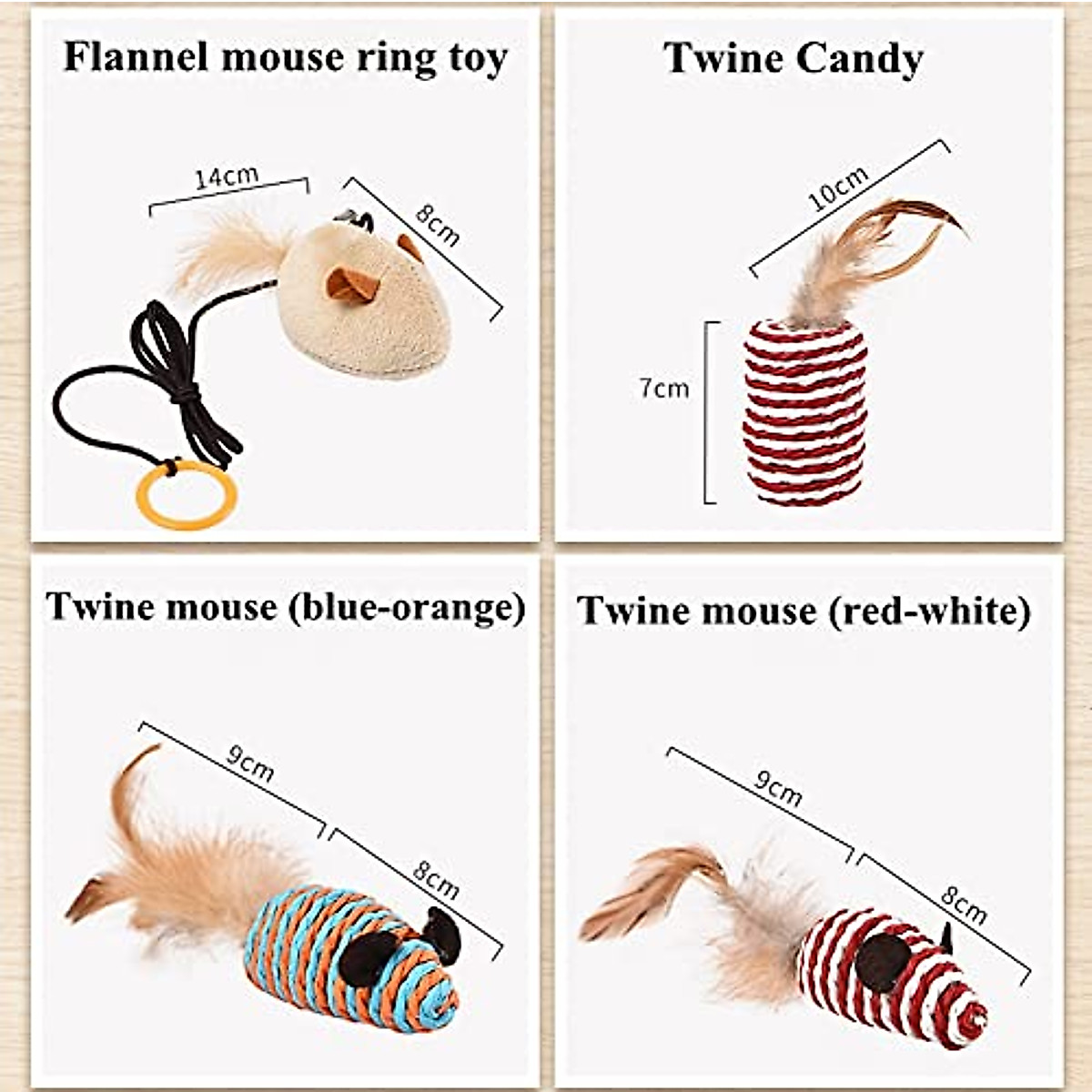 7 Pack Ferret Toys - Interactive Ferret Toys Assortments Feather Teaser Wand with Sisal Mice Balls and Bells Toys for Ferret Cat Kitten Puppy (7 Pack)