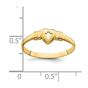 Solid 14k Yellow Gold Heart Cut-Out Cross Ring Band Size 5