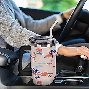 40oz Sunset Flamingo Insulated Stainless Steel Tumbler with Handle Leakproof Water Bottles Travel Mug with Lid And Straw
