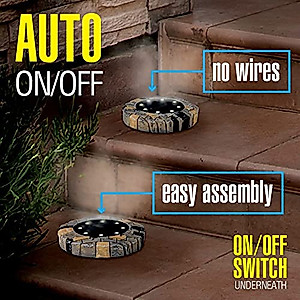 Bell+Howell Disk Lights Solar Ground Lights Stone Slate Upgraded Wireless Auto On/Off Solar Garden Outdoor Waterproof Lighting with for Lawn, Patio, Garden, Yard, Pathways, 4Pcs As Seen On TV