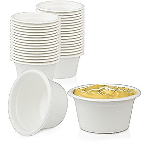Fit Meal Prep [100 Pack] 2 Oz 100% Compostable Disposable Condiment Cups, Biodegradable Bagasse Fiber Souffle Portion Cups, Eco-Friendly Sample Cups for Tasting, Dip Sauce, Snack, Microwave Safe