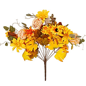 Anna's Whimsy 2 Pcs Fall Artificial Flowers, Fall Decor Silk Flowers Bouquet for Home Wedding Thanksgiving Decoration (Golden, 2)