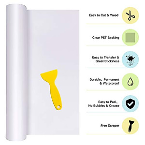 White Permanent Vinyl, White Adhesive Vinyl for Cricut - 12" x 40 FT White Vinyl Roll for Cricut, Silhouette, Cameo Cutters, Signs, Scrapbooking, Craft, Die Cutters