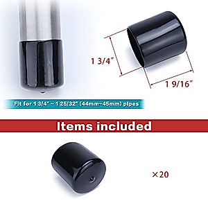 Muzata 20Pack Round Vinyl End Caps 1 3/4 inch PVC Flexible Protector, Soft Rubber Cover for Furniture Foot Post Pipe Tube, M019