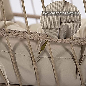 OUTPLATIO Hanging Chair with Stand for Outdoor Indoor with Cushion Swing Chairs for Outside Bedroom Patio Porch Garden Rattan Wicker Hanging Egg Chair Basket Chair 350 lbs Capacity (Beige)