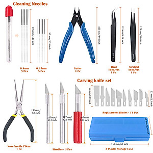 Rustark 40 Piece 3D Printer Accessories Tool Kit, Spatulas,Tweezers,File, Needles,Cutting Mat and More 3D Printing Tools for Removal, Clean-up, Finish 3D Printers