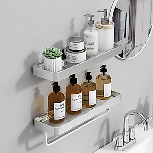 dancrul Bathroom Shelf Glass Bathroom Shelves Wall Mounted Rectangular Floating Shelves for Wall Decor Bathroom Organizer Matte Silver Set