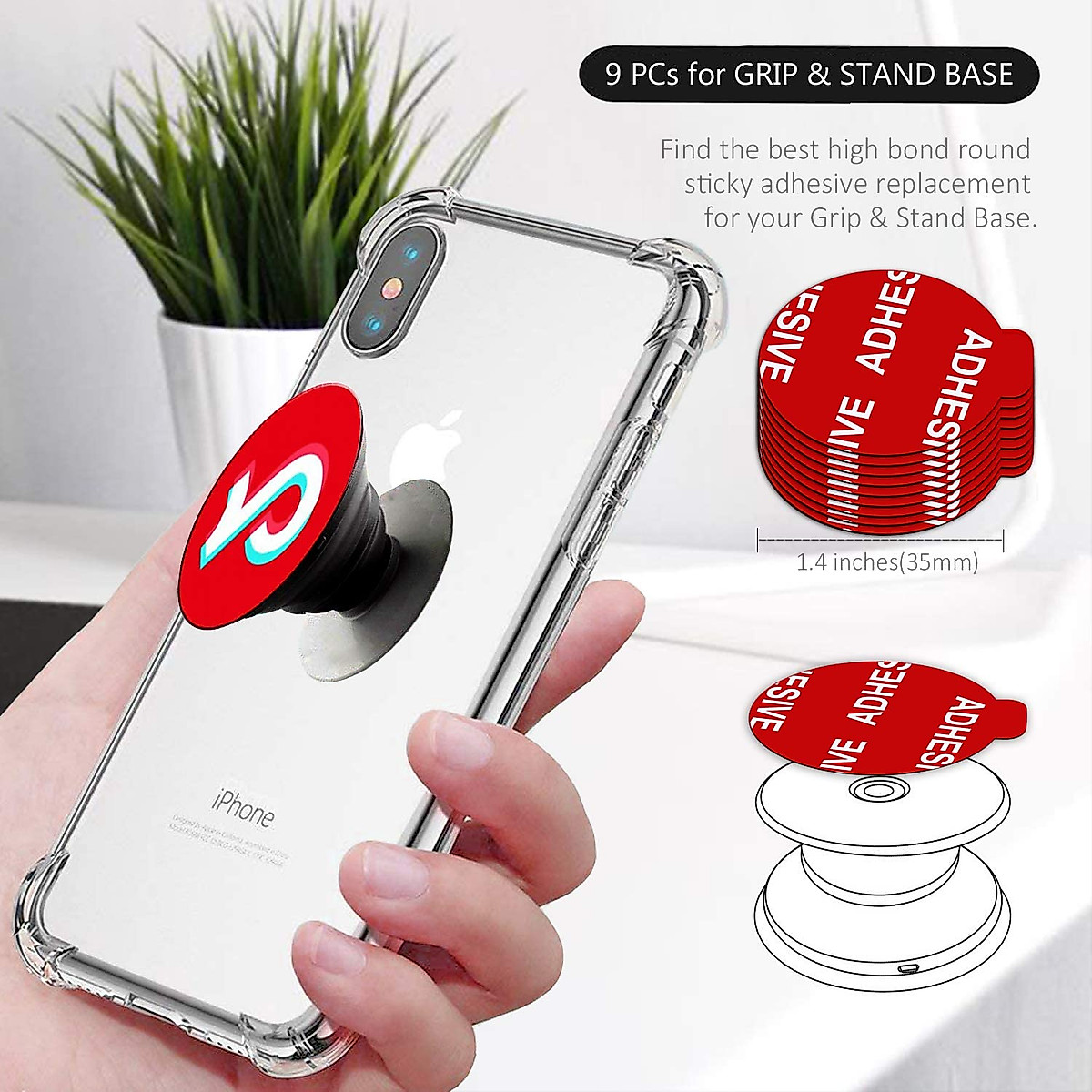 Very High Bond Sticky Adhesive, AZXYI 9 Pack Adhesive Replacement for Socket Base, 1.4 inches Double Sided Sticker Tapes for Phone Collapsible Grip & Stand Base