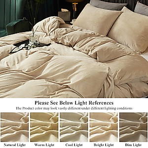 Ivellow Velvet Duvet Cover Queen Set Khaki Velvet Duvet Cover Queen Comforter Cover 3Pcs Ultra Soft Duvet Cover Breathable Solid Luxury Flannel Velour Duvet Cover Zipper Closure Corner Tie