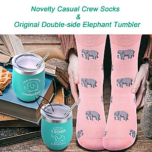 Elephant Gifts for Women, Birthday Gifts for Elephant Lovers, Elephant Gifts for Wedding Thanksgiving Christmas Mother's Day, Funny Wine Tumbler, Elephant Bracelet, Keychain, Jewelry Dish, Bag, Socks