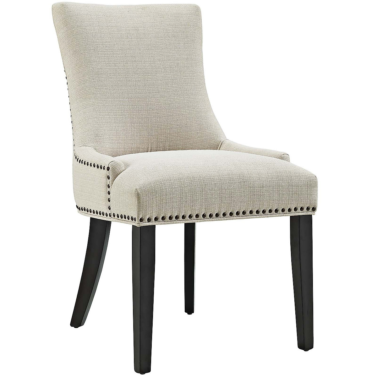 Modway Marquis Modern Upholstered Fabric Dining Chair with Nailhead Trim in Beige