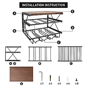 OOir onOO Wall Mounted Wine Rack - Wood Rustic Wine Bottle Glass Floating Shelves Holds with Stemware Rack, 8 x Glasses and 11 xWine Bottles for Kitchen,Dining Room,Bar,15 Inch（Black）
