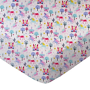 SheetWorld Fitted 100% Cotton Percale Pack N Play Sheet Fits Graco Square Play Yard 36 x 36, Unicorns, Made in USA