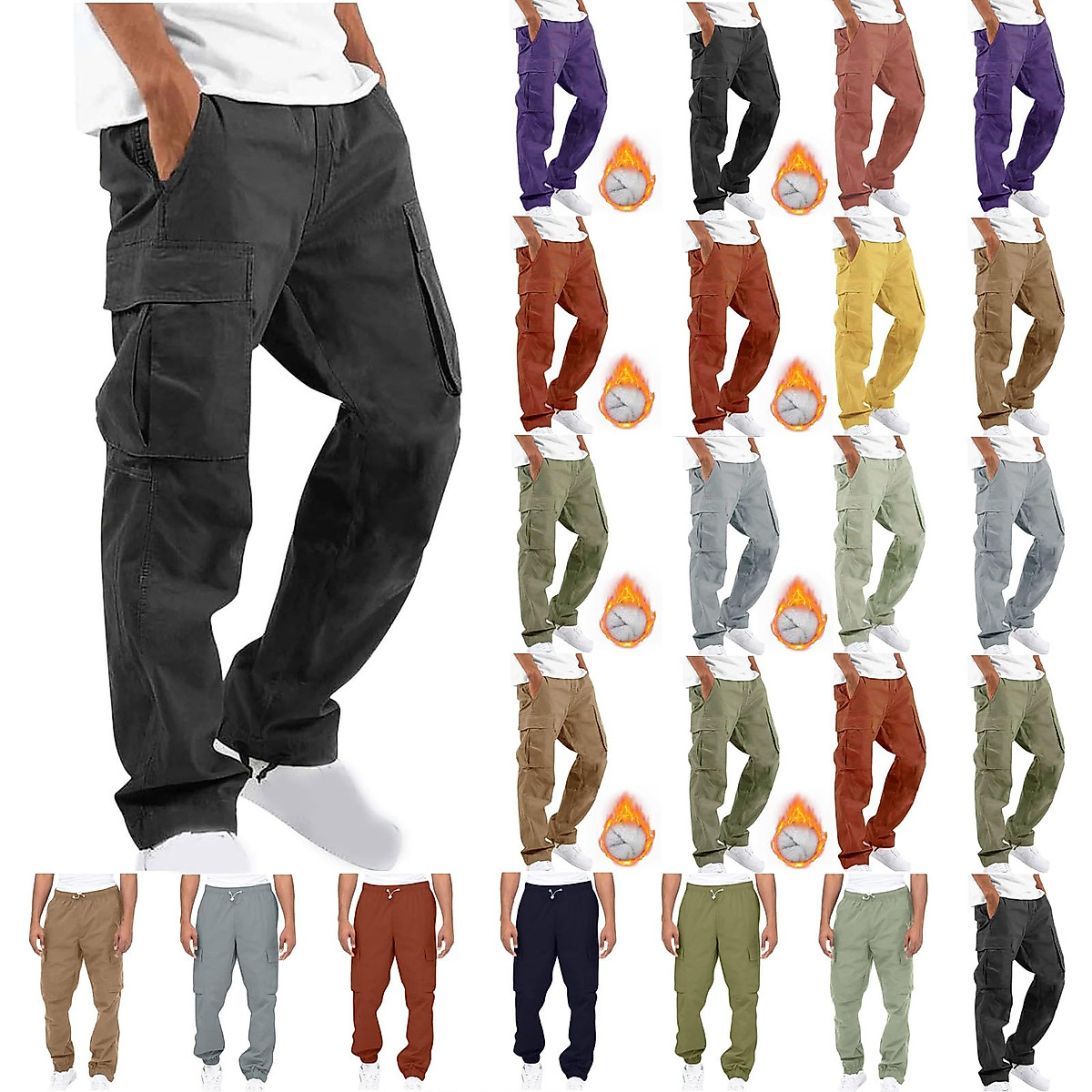 Aymnlox Cargo Pants for Men Baggy Big and Tall Linen Drawstring Sweatpants Casual Hiking Jogger Athletic Straight Pant Pocket