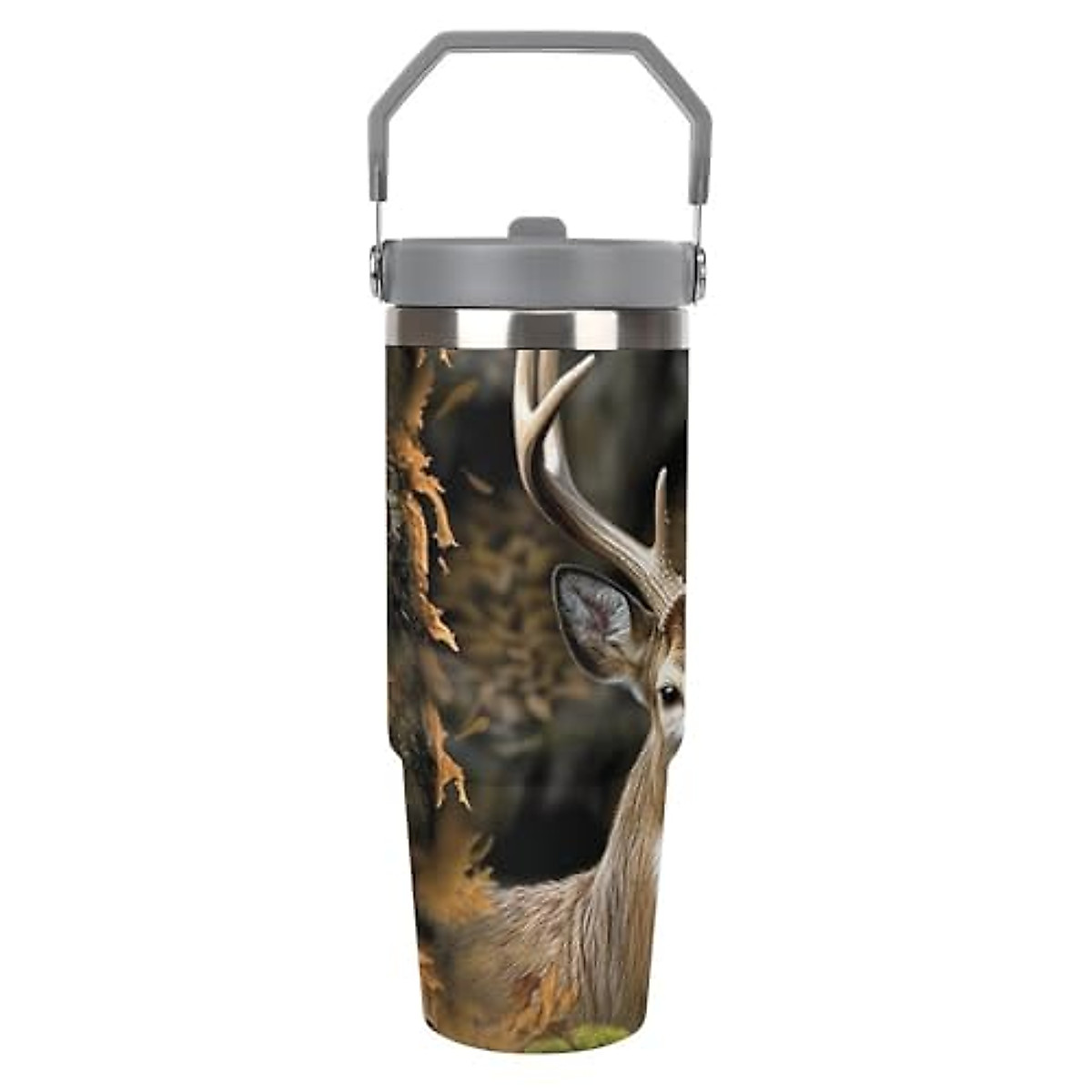 YTLKGFP 30 Oz Large Capacity Car Cup Camouflage Deer Tumbler with Handle Straw Lid Insulated Stainless Steel Water Bottle Travel Mug Leak-proof Car Cup Keeps Cold Or Hot