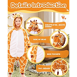 CANASOUR Giraffe Onesie Kids Animal Halloween Cosplay Costume for 5T Girls Unisex Outfuit One Piece Hooded Orange Soft Pajamas Party Boys Suit (5T, Giraffe)