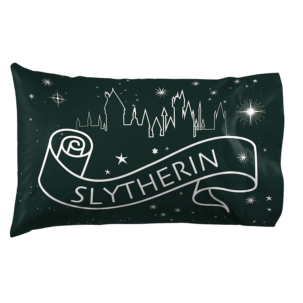 Jay Franco Harry Potter Serpent Stars 1 Pack Pillowcase - Double-Sided Kids Super Soft Bedding - Features Hogwarts House Slytherin