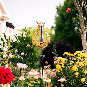 Venniy Rain Gauge Outdoor Decorative, Solar Garden Rain Gauge, 7" Capacity Glass Tube Metal Flame Shape for Garden Yard Lawn