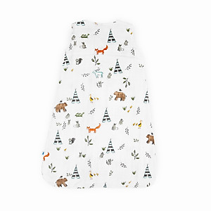 Little Unicorn 6-12 Month Premium Muslin Sleep Sack 1.1 TOG | Soft & Breathable Muslin Cotton for safer sleep | 2 way zipper (Forest Friends)