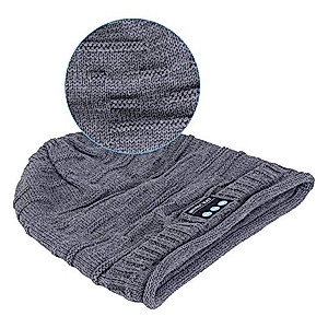 Bluetooth Beanie Hat 5.0 Wireless Headphones Music Hats with Built-in Microphone Winter Hat Warm Ski Cap for Men Women (012-Grey)