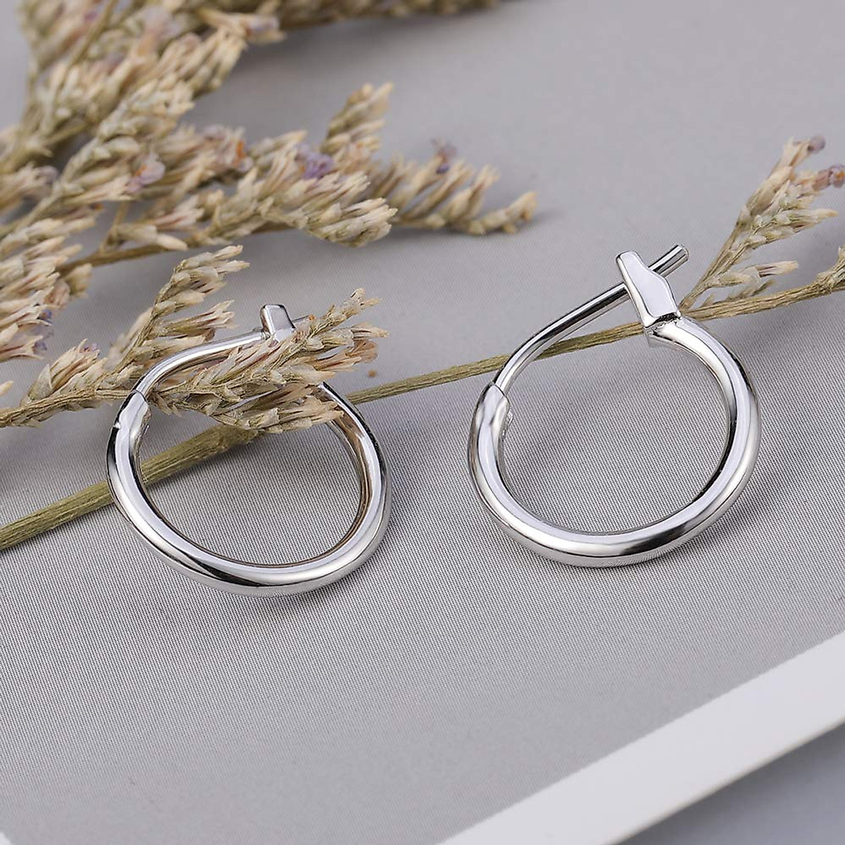 AoedeJ 925 Sterling Silver Hoop Earrings, High Polished Round Tiny Click-Top Hoop Earrings, Small Clasp Hoop Piercing Earrings (Inner Diameter-10mm 3/8'')
