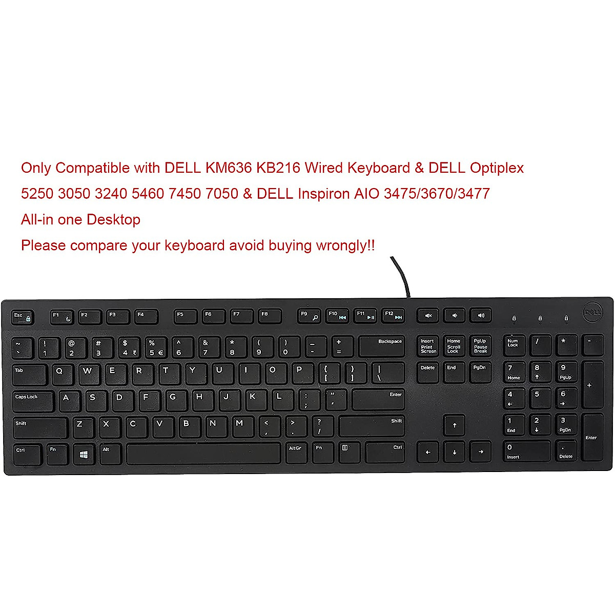 iKammo Keyboard Cover Skins Compatible with Dell KB216 & KM636 Keyboards & Dell Optiplex 5250/3050/3240/5460/7450/7050 & Inspiron AIO 3475/3670/3477 Desktops