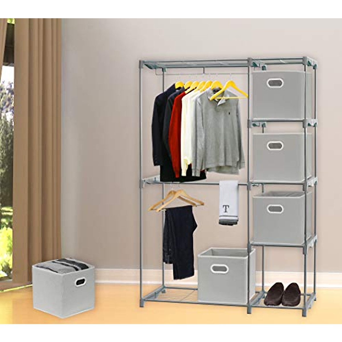 6 Pack - SimpleHouseware Foldable Cube Storage Bin with Handle, Grey