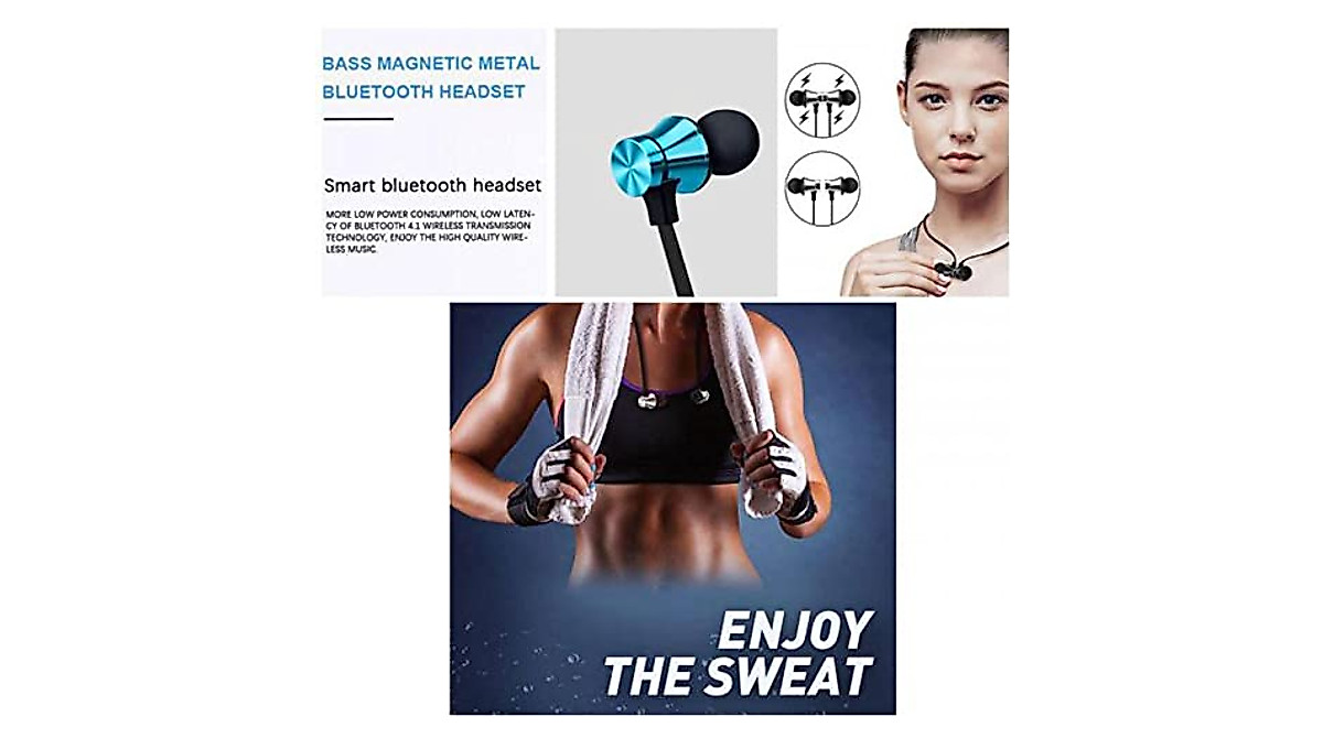 Blue Wireless Magnetic Neckband Headphones