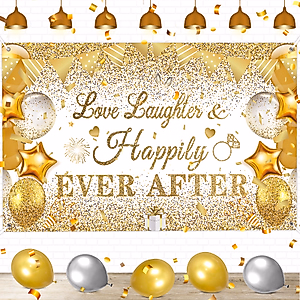 White Gold Bridal Shower Decorations Love Laughter and Happily Ever After Banner Backdrop Wedding Shower Banner Happily Ever After Decorations White Gold Wedding Bridal Engagement Party Decorations