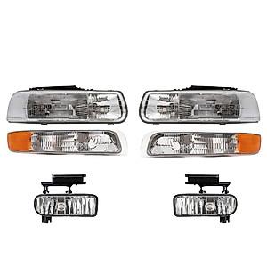 Brock Replacement 6 Pc Set Headlights Replacement Fog Lights & Side Signal Marker Lights Compatible with 1999-2002 Silverado Pickup Truck