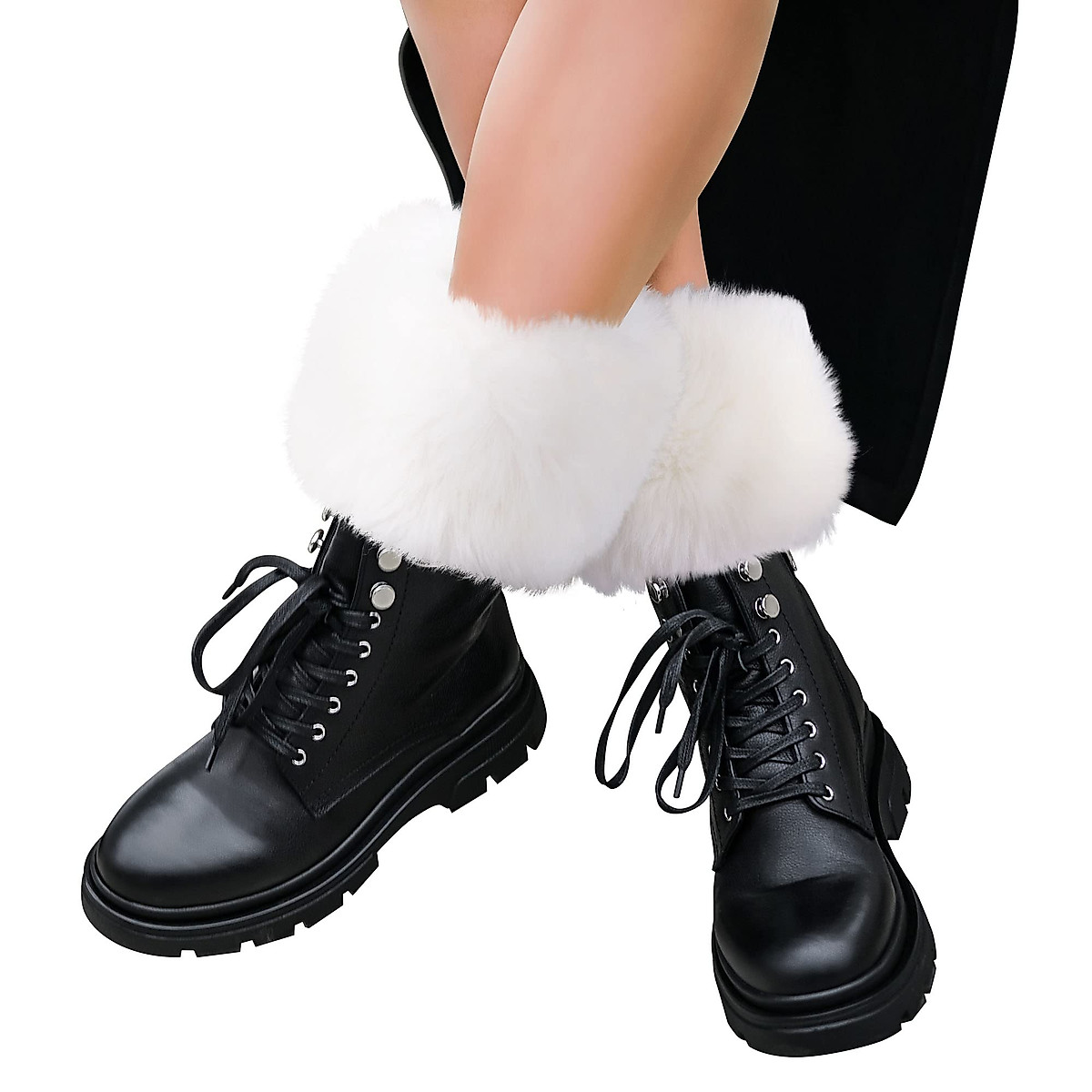 Simplicity Women's Winter Faux Fur Short Wrist Cuff Warmers (White-1)