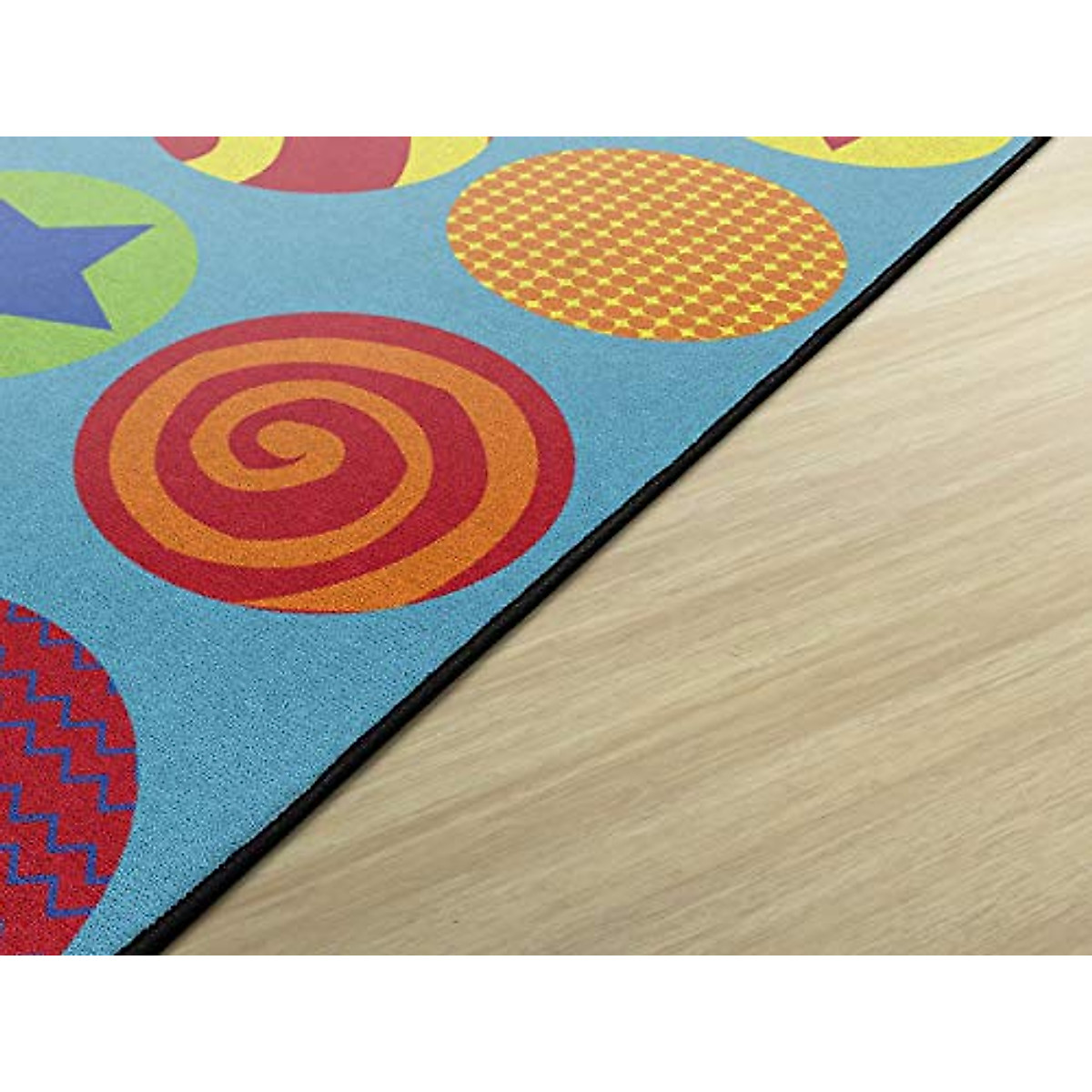 Flagship Carpets Patterned Circles Colorful Multicolor Seating Carpet for a Gathering Place, Children's Classroom Rug or Kids Educational Area, 6' x 8'4", Seats 24, Rectangle