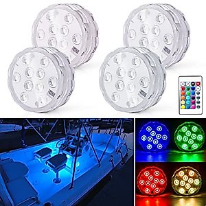 Shangyuan Boat Lights Wireless, Battery Powered Operated Marine Led Interior Light for Boat Deck Courtesy Light, for Fishing Pontoon Sailboat Kayak, Remote Control Multi Color Changing, RGB, 4PCS