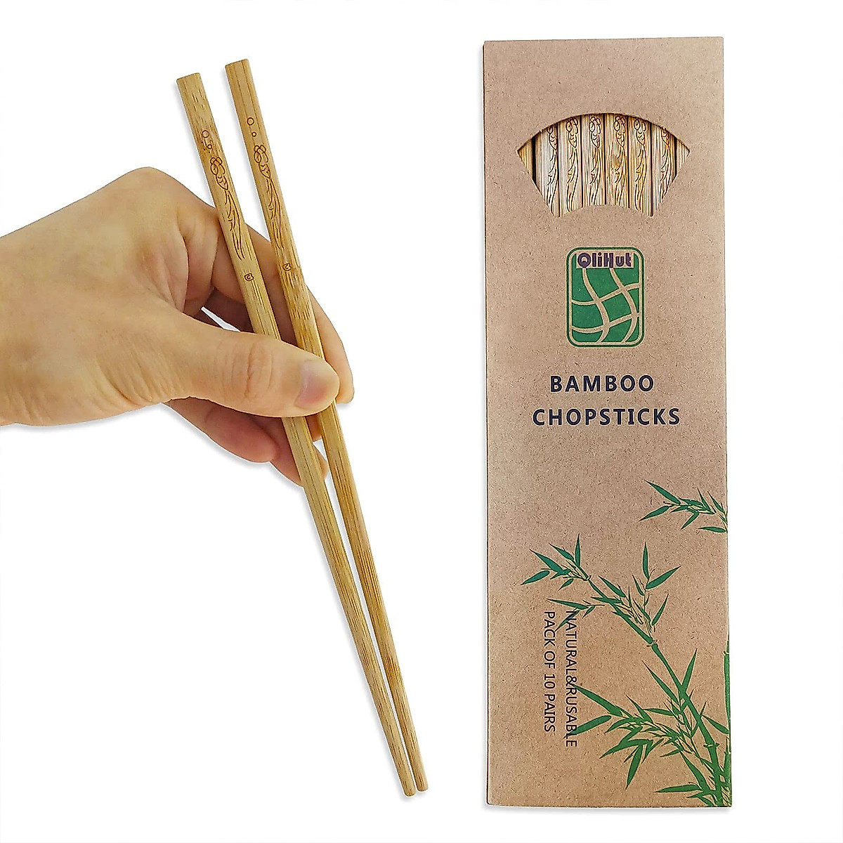 10 Pairs/Set Reusable Bamboo Chopsticks For Japanese Sushi Food Non-Slip Tableware Chopstick Bamboo Natural Wooden Chop Sticks Lightweight Dishwasher Safe Reusable Chopsticks(Natural B)